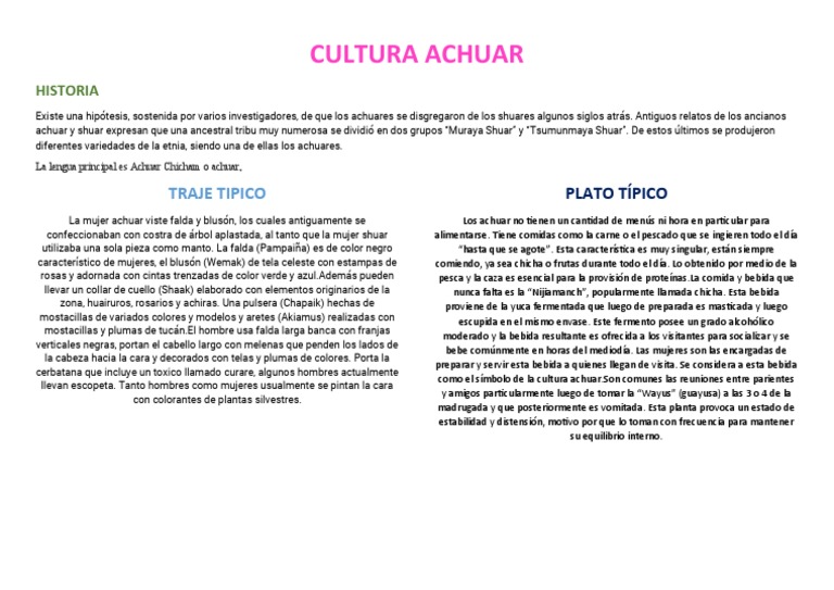 Cultura y Tradiciones de los Achuar | PDF