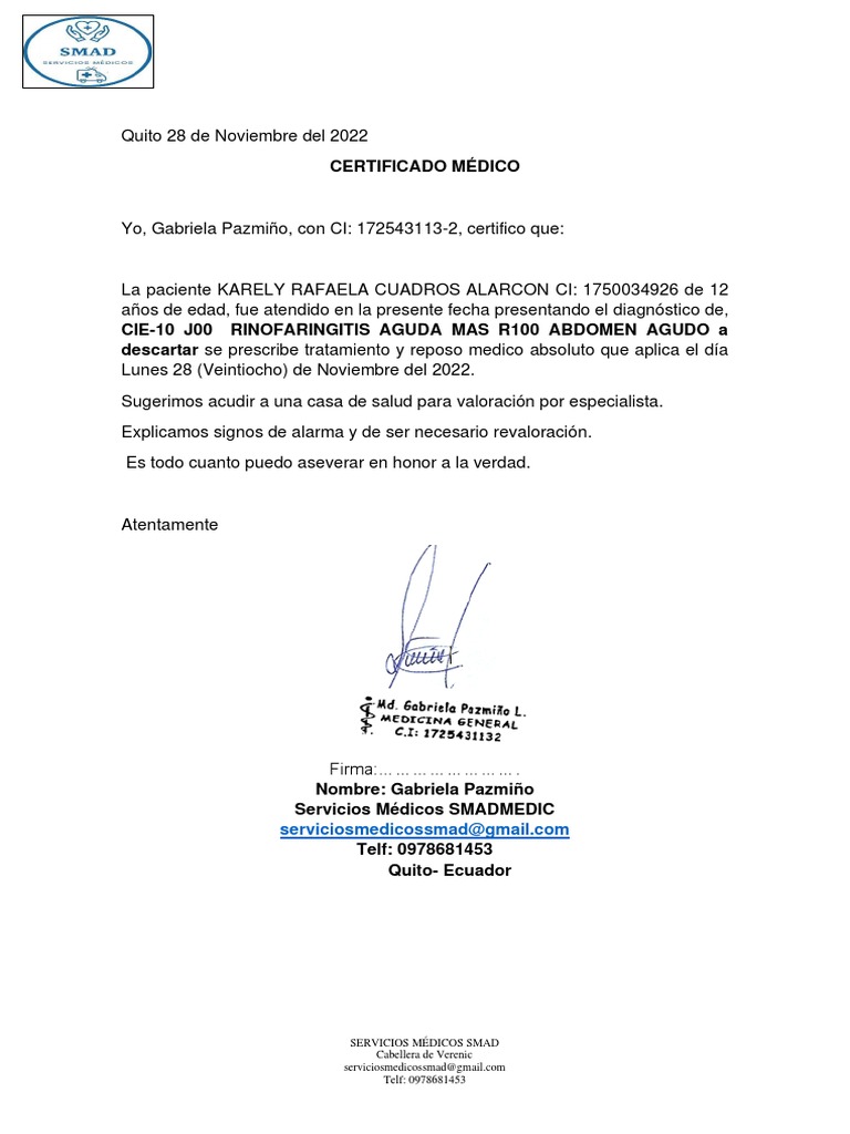 Certificado Paciente 1 | PDF