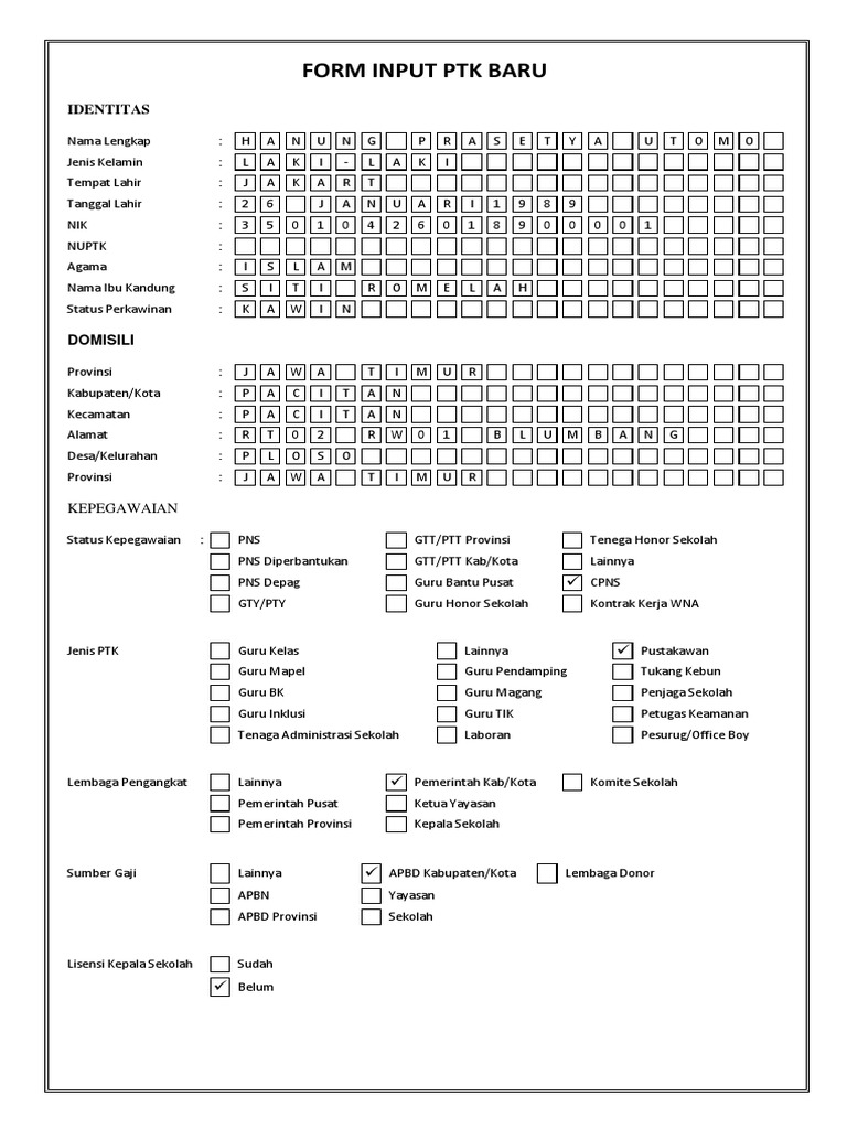 Form Tambah PTK 1 | PDF