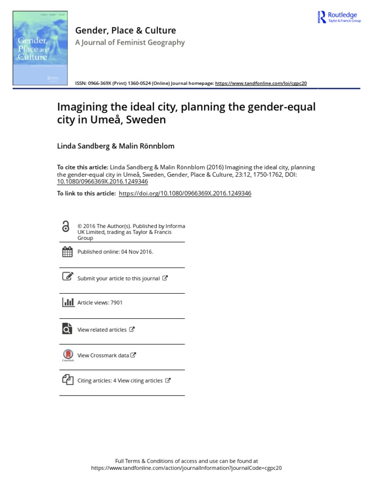 Imagining The Ideal City Planning The Gender Equal City in Ume Sweden ...