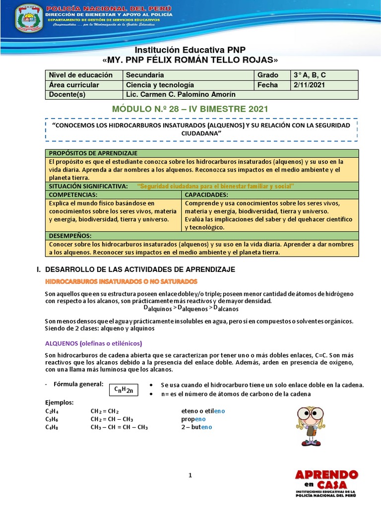 MÓDULO 28 - IV BIM - CyT - 3ERO | PDF | Alqueno | Hidrocarburos