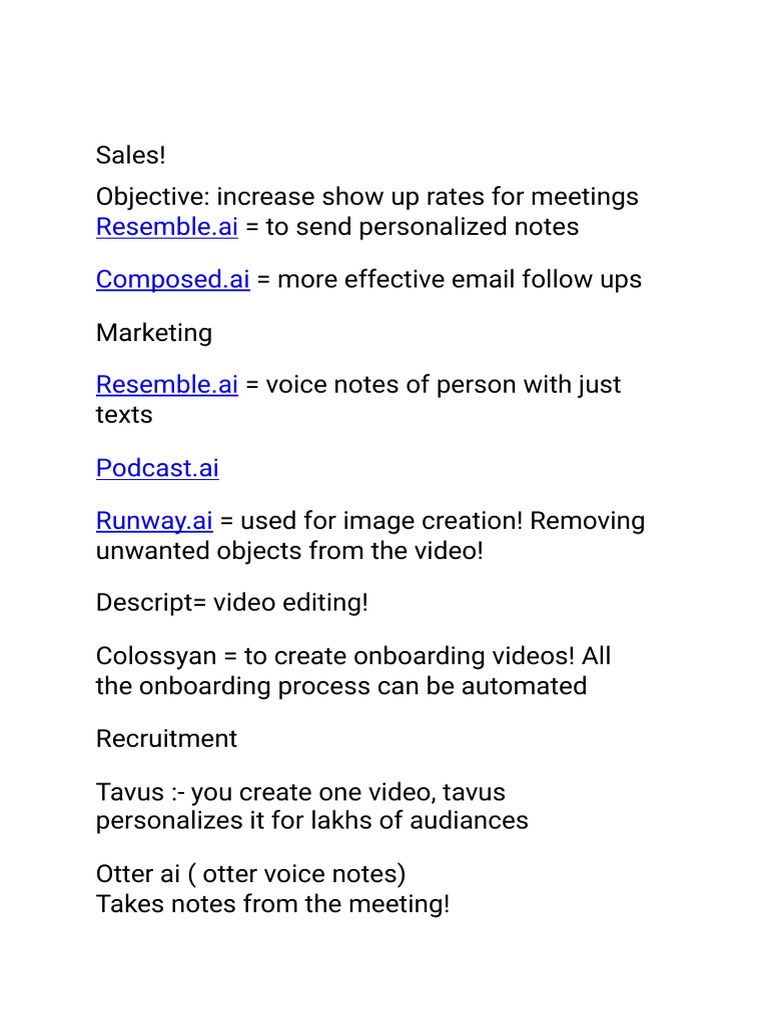 AI Tools List To Grow Business | PDF