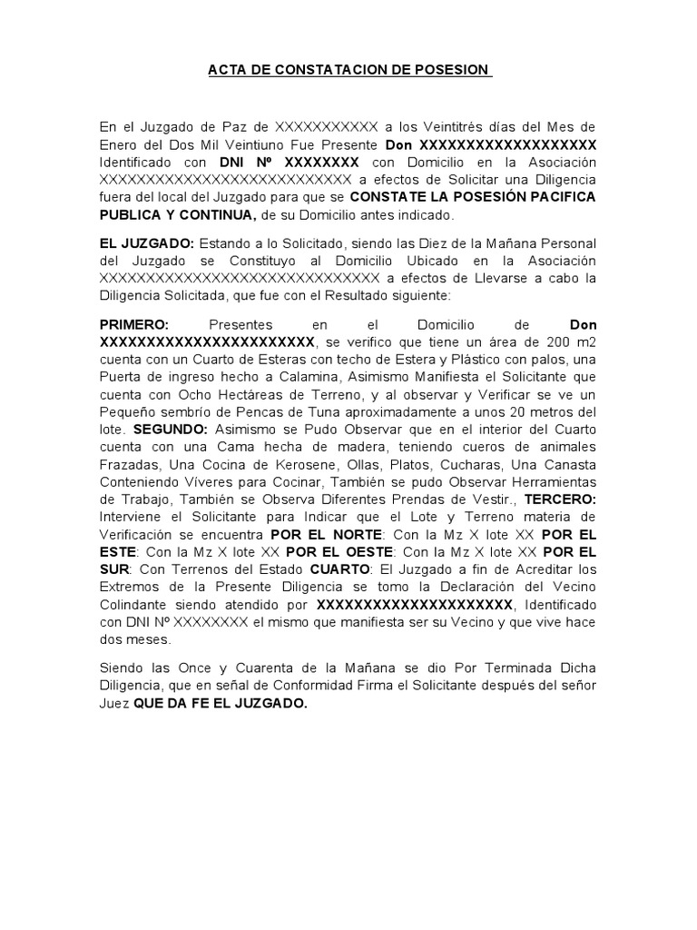 ACTA DE CONSTATACION DE POSESION | PDF