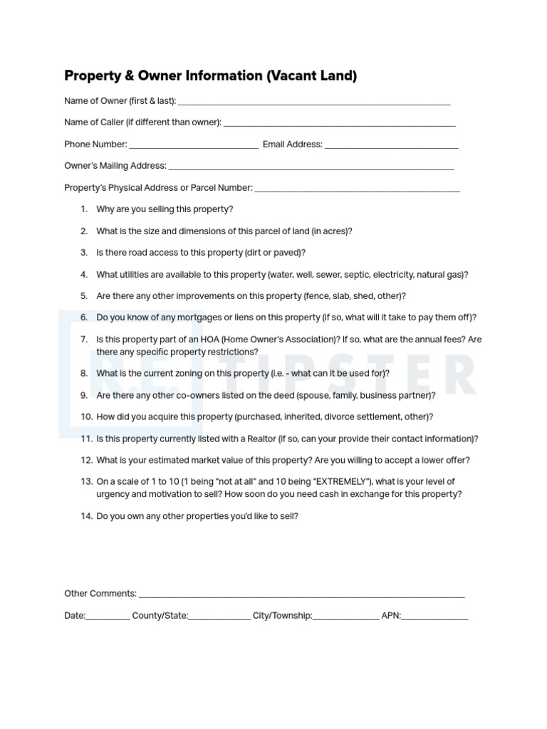 Vacant Land Checklist | Download Free PDF | Land Lot | Natural ...