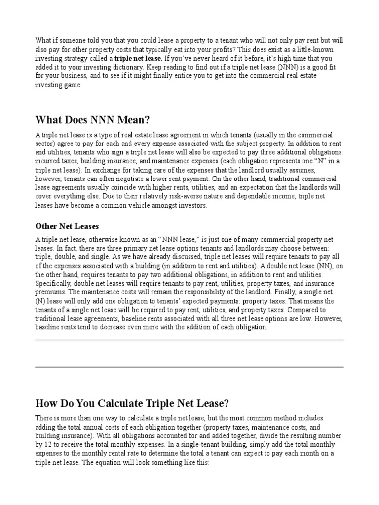 Triple Net Lease | PDF | Lease | Money Triple Net Lease | PDF | Lease | Money