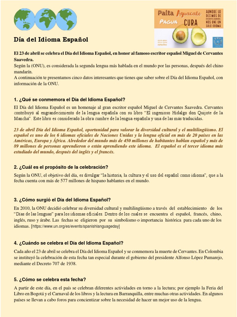 Día del Idioma Español: Celebración y Datos | PDF | Lengua española ...