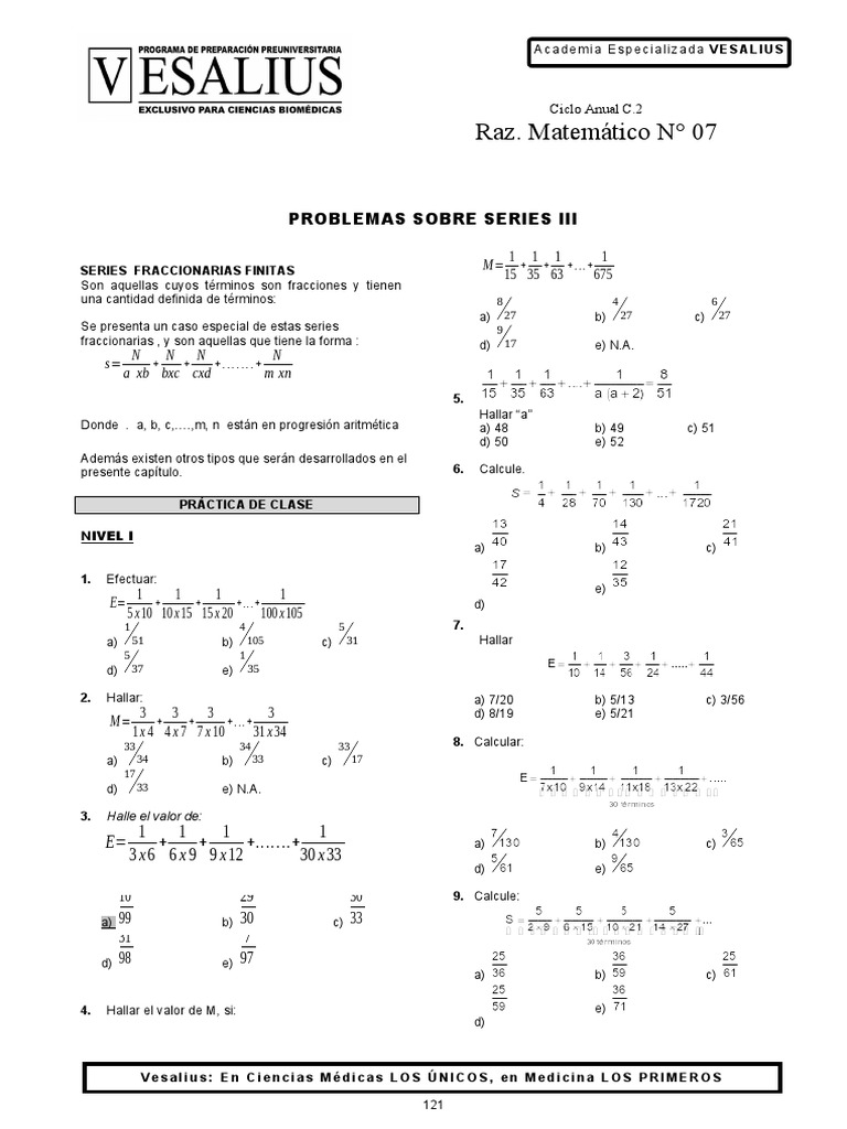 Raz. Matemático #07: Problemas Sobre Series Iii | PDF | Números | Matemática Elemental