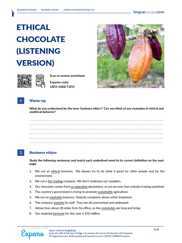 Ethical Chocolate Listening Version American English Student Ver2 | PDF ...