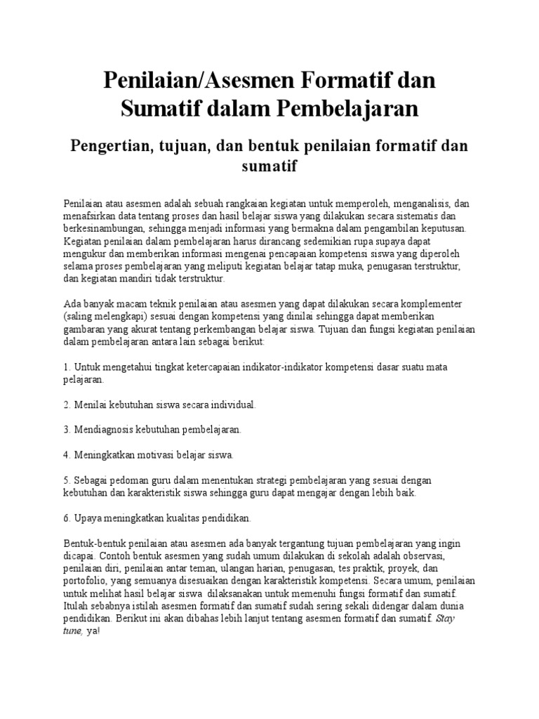 Literasi Pedagogik Praktis - Penilaian Asesmen Formatif Dan Sumatif Dalam Pembelajaran | PDF