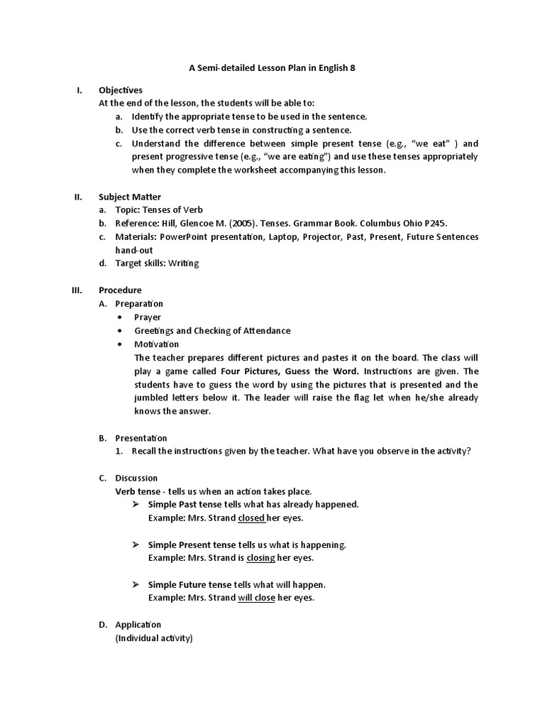 A Semi-Detailed LP (Maridel B. Diamsay BSED-3 ENGLISH) | PDF | Grammatical Tense | Verb