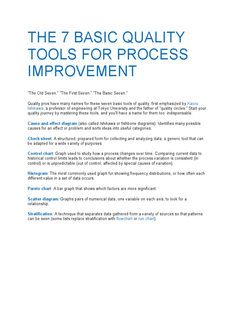 The 7 Basic Quality Tools For Process Improvement | PDF