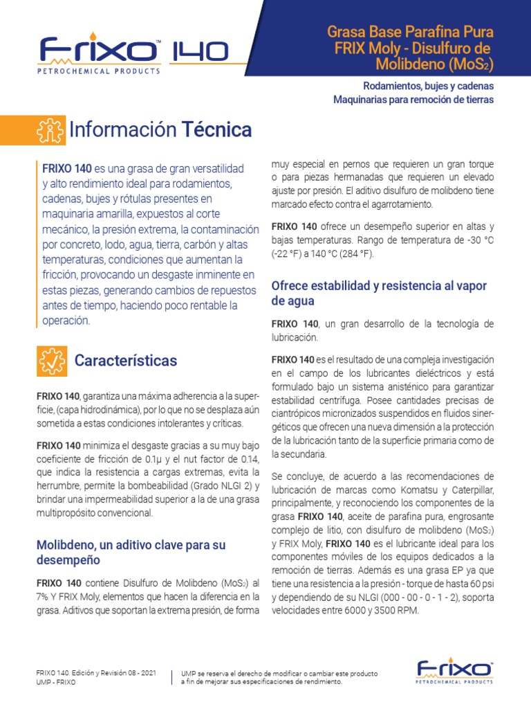 Grasa FRIXO 140 para Reductores NLGI 00-000 | PDF | Lubricante ...