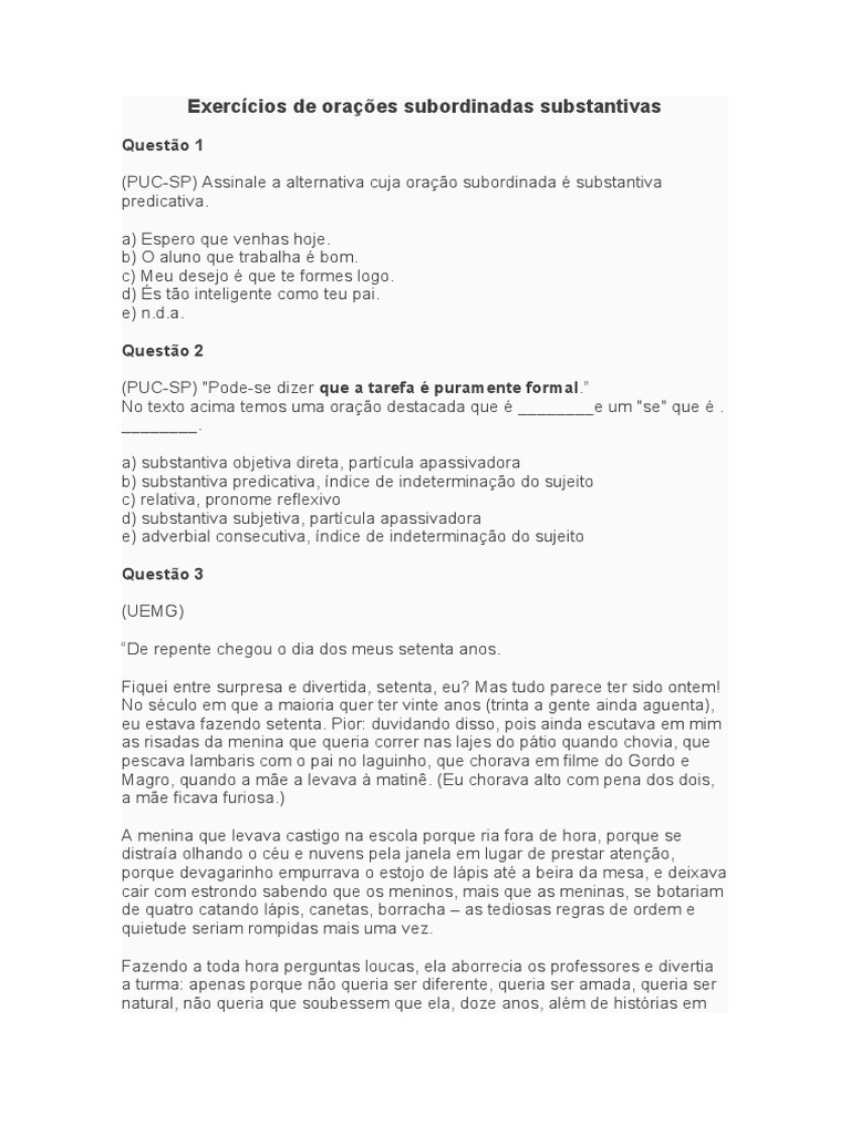 Análise de orações subordinadas substantivas em questões de ... Análise de orações subordinadas substantivas em questões de ...