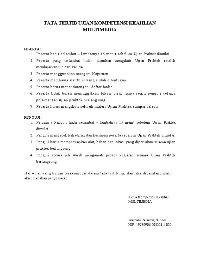 Tata Tertib Uji Kompetensi Keahlian | PDF