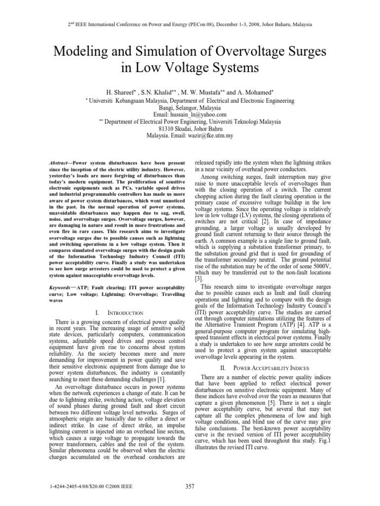 Modeling and Simulation of Overvoltage Surges in Low Voltage Systems | PDF | Electrical ...