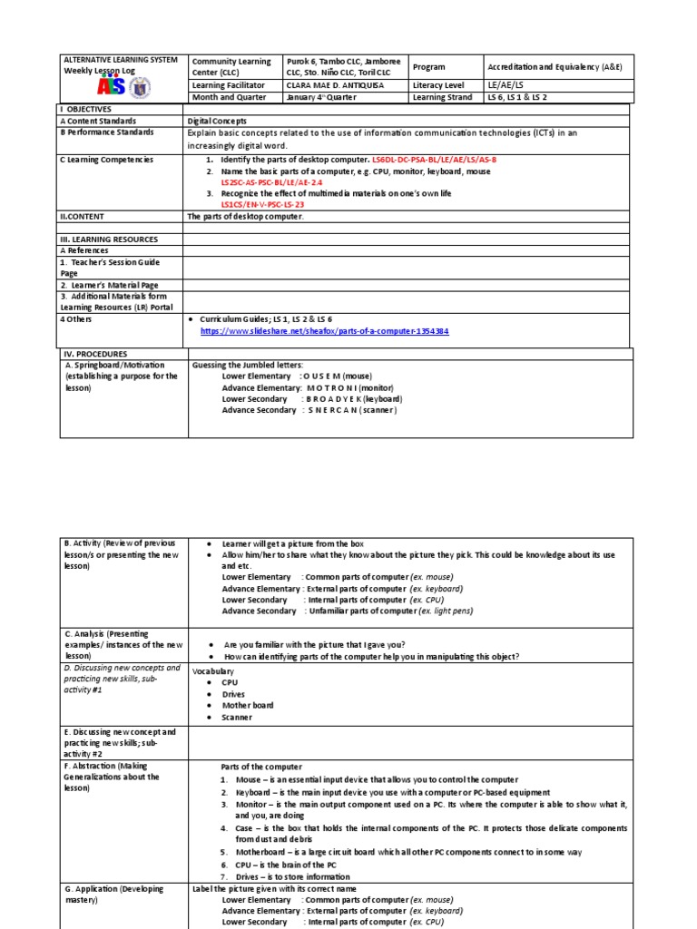 LS 6 - Basic Computer | PDF | Personal Computers | Input/Output