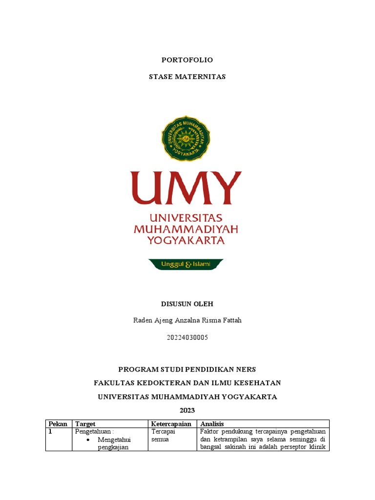 Portofolio Stase Maternitas: Raden Ajeng Anzalna Risma Fattah 20224030005 | PDF
