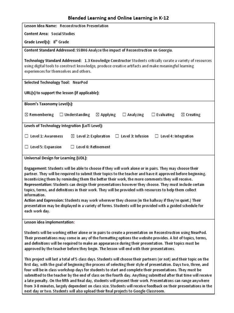 12 Blended Learning Online Learning Lesson Idea Template | PDF | Educational Technology | Learning