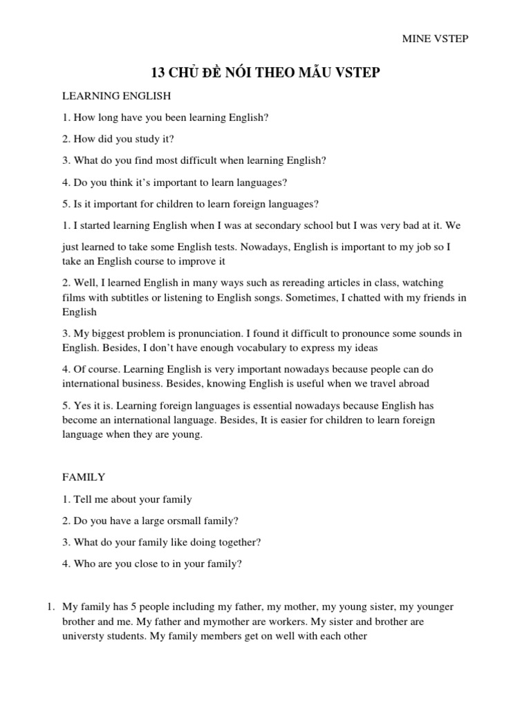 Speaking Vstep Part 1 | PDF | Internet | English Language