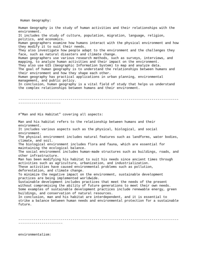 Human Geography: Key Concepts and Themes | PDF | Environmentalism ...
