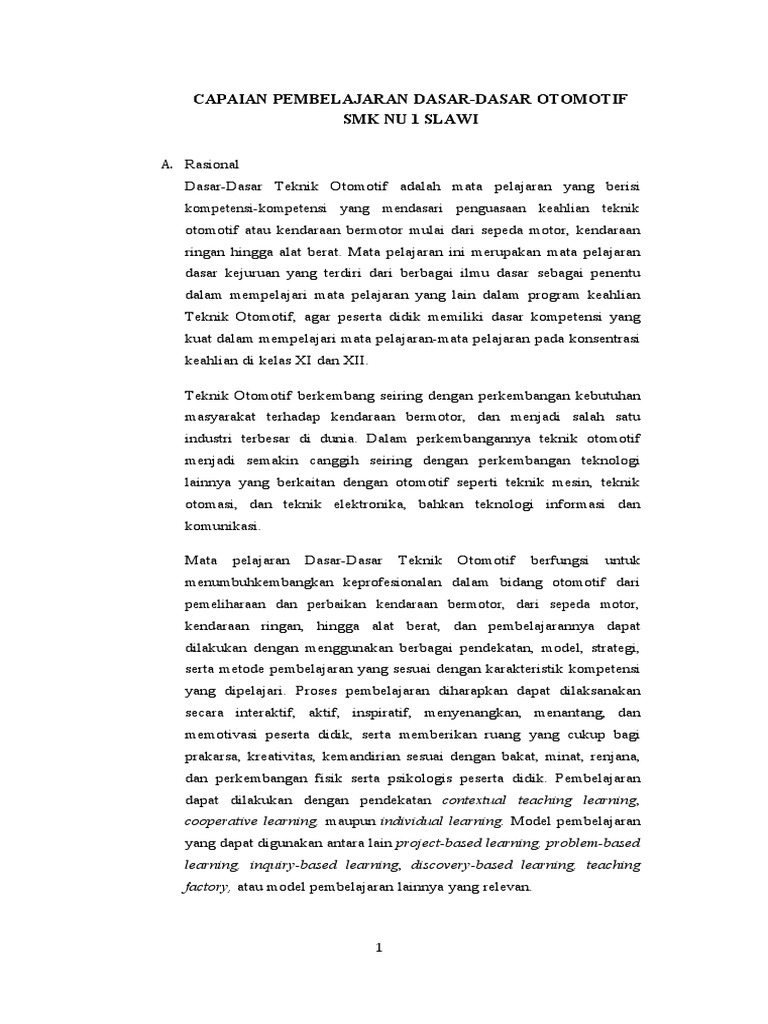 CP - Dasar Dasar Teknik Otomotif - FASE E - 2023 | PDF CP - Dasar Dasar Teknik Otomotif - FASE E - 2023 | PDF