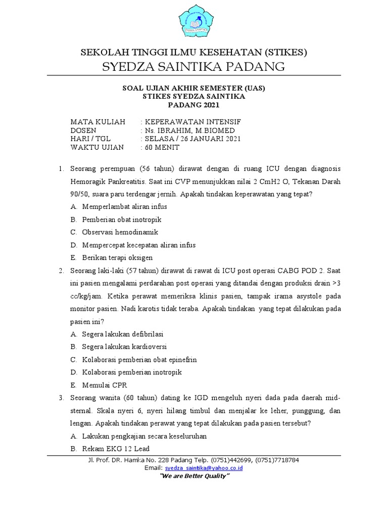 Soal UAS Keperawatan STIKES Syedza | PDF