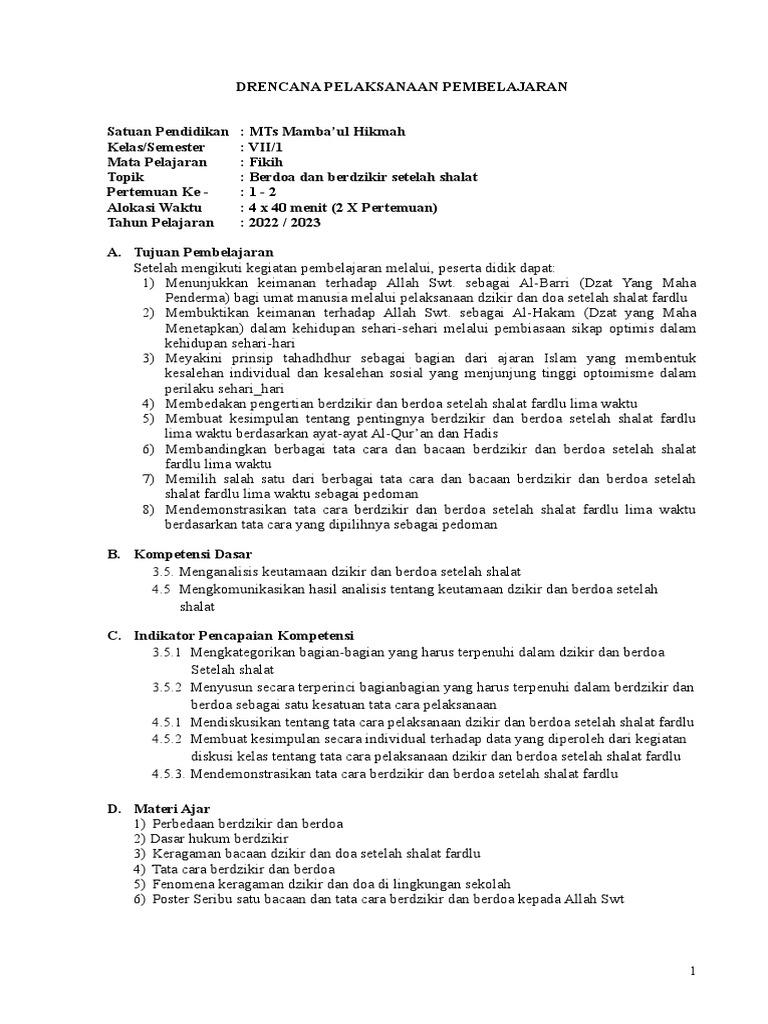 RPP Fiqih Kls 7 Bab 5 | PDF