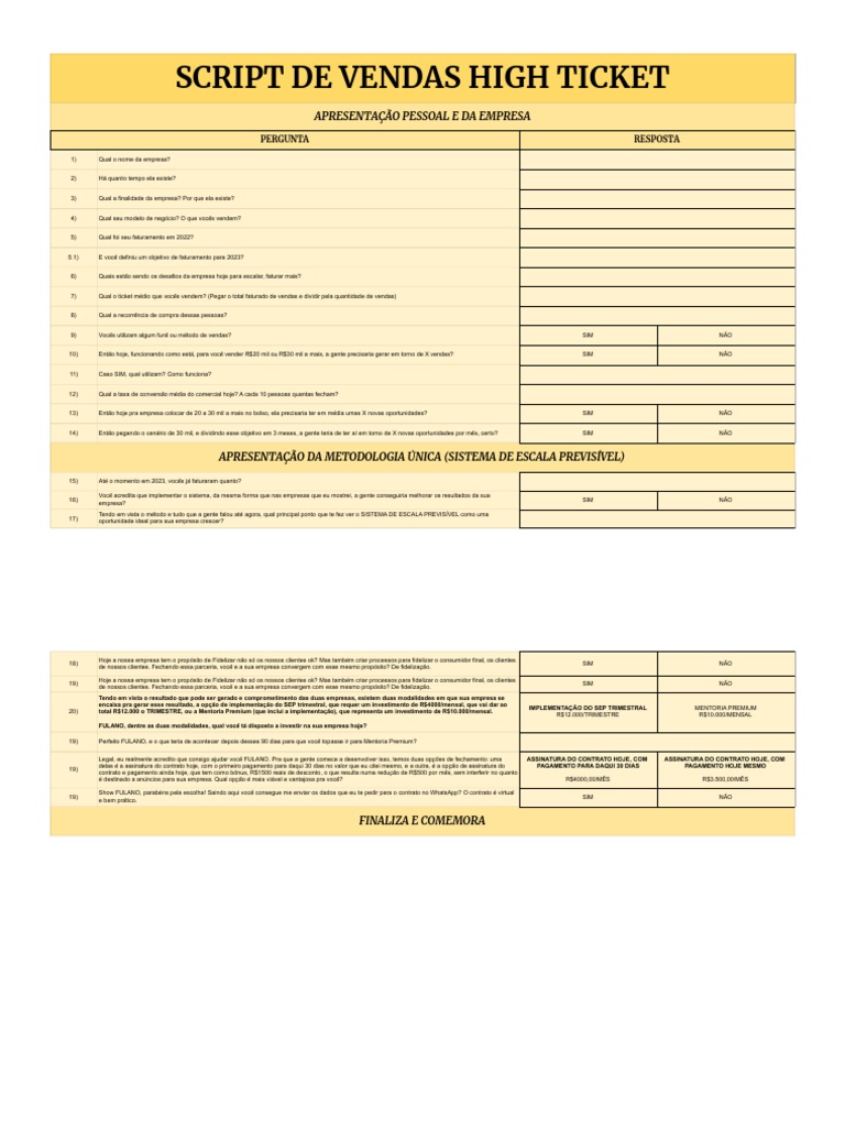 Script de Vendas para High Ticket | PDF | Carreira e Crescimento | Negócios