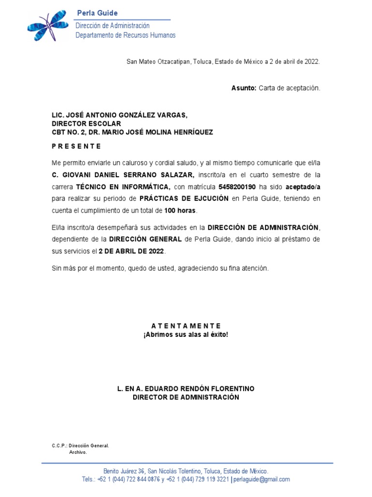 Carta de Aceptación | PDF