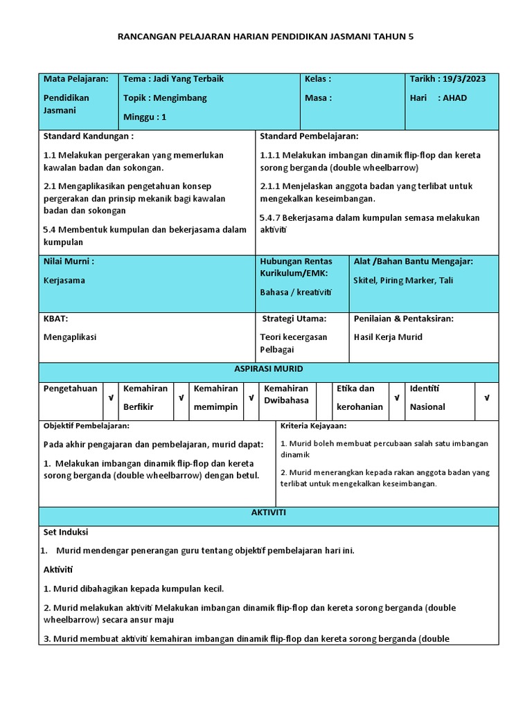 RPH PJ TAHUN 5 2023 M1 at ARAS | PDF