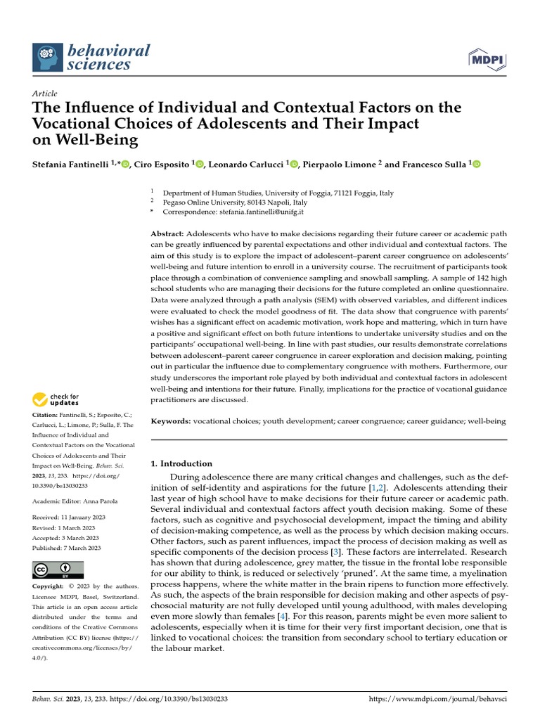 The Influence of Individual and Contextual Factors On The Vocational ...
