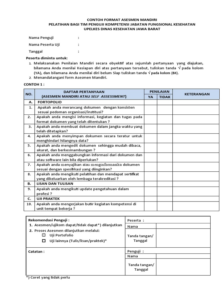 Pedoman Asesmen Mandiri Kompetensi | PDF