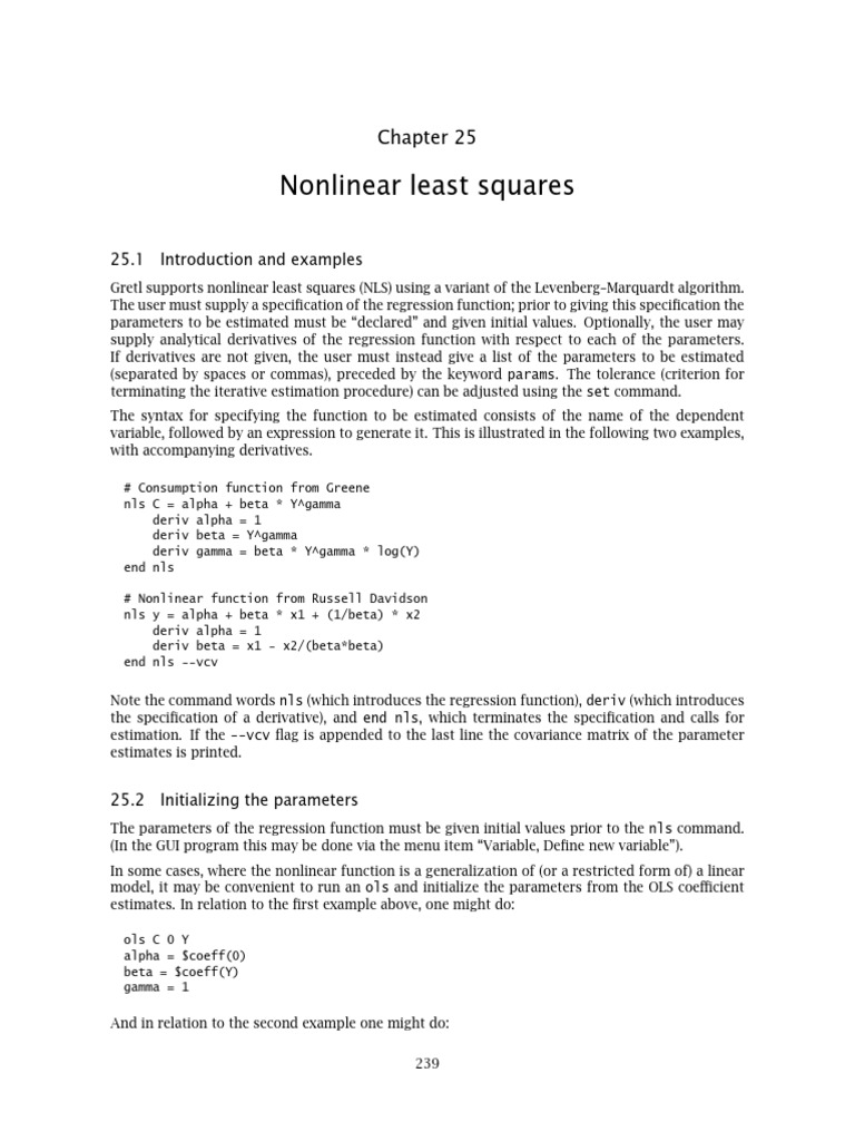 Gretl NLS Regression User Guide | PDF | Regression Analysis | Ordinary ...