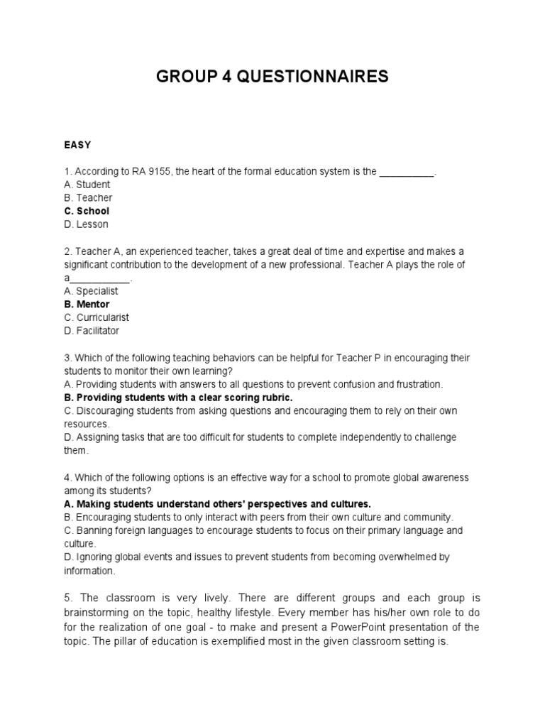 Group 4 Questionnaires | PDF | Teachers | Cognitive Science