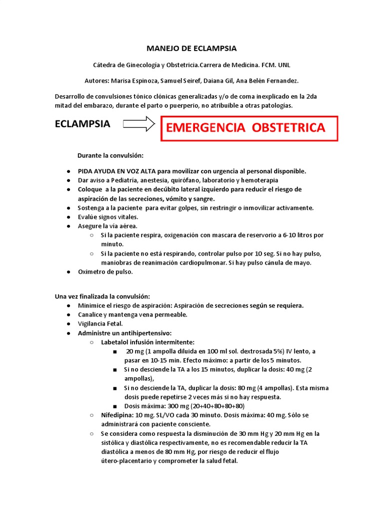 Manejo de Eclampsia Unl | PDF | Salud maternal | Ciencias de la Salud