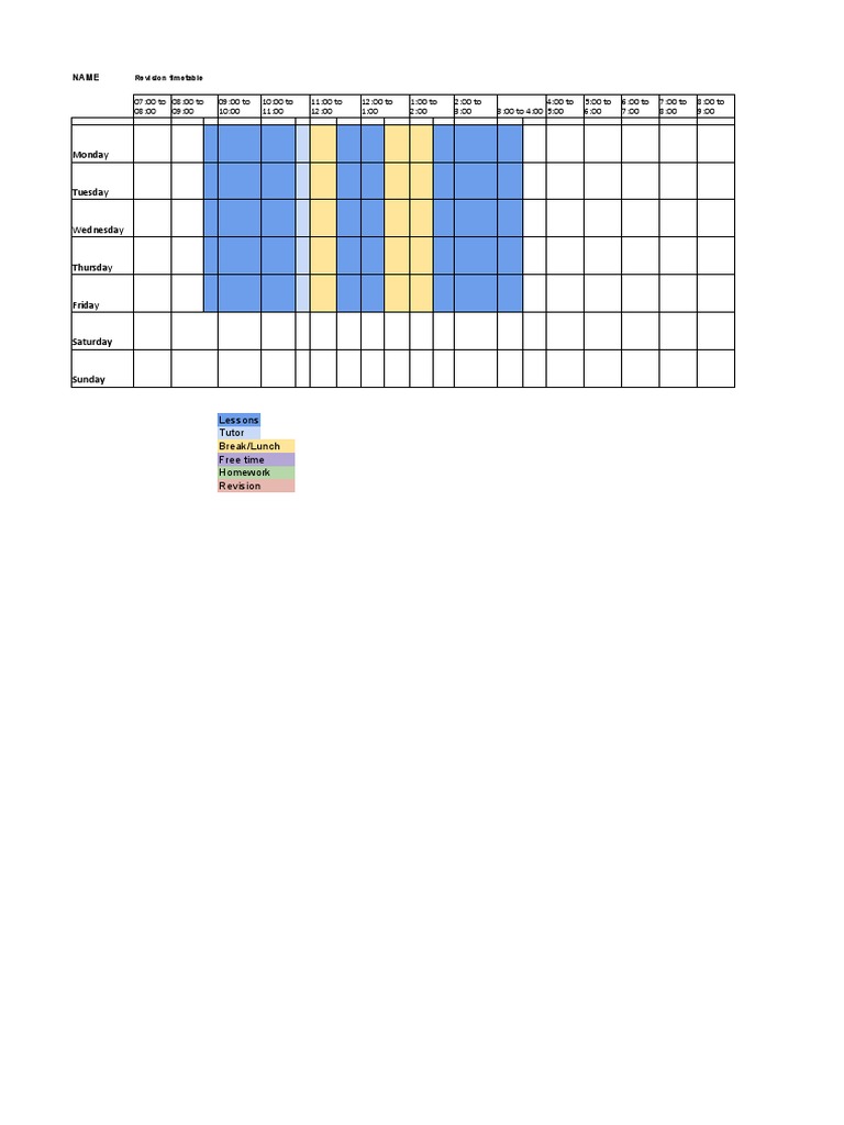 Revision Timetable Excel Template | PDF
