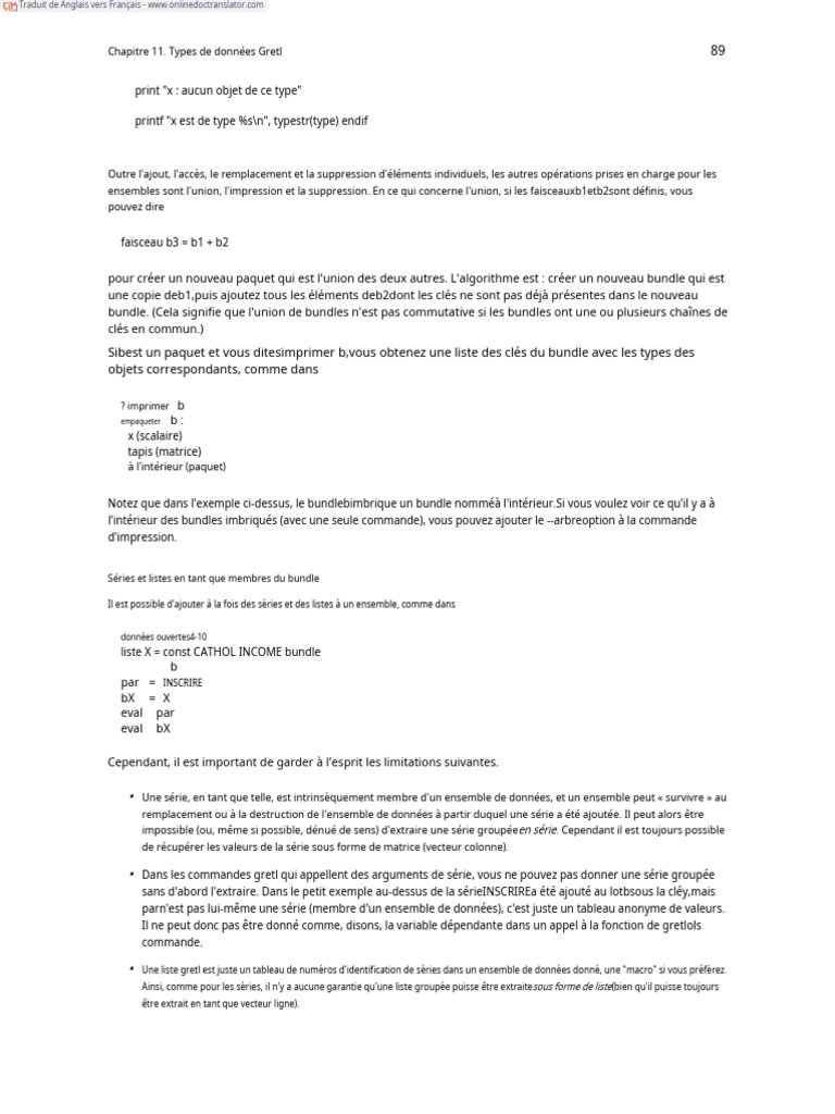 Types de données dans Gretl | PDF | Structure de contrôle | Matrice ...