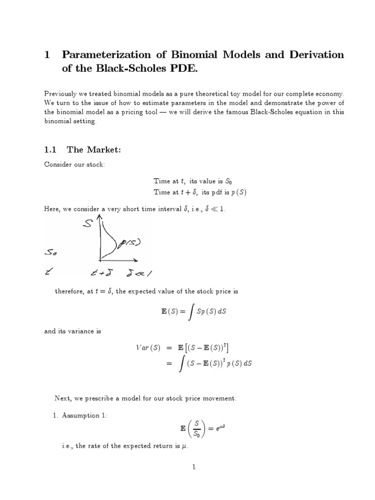 1 Parameterization of Binomial Models and Derivation of The Black-Scholes PDE | PDF | Stocks ...