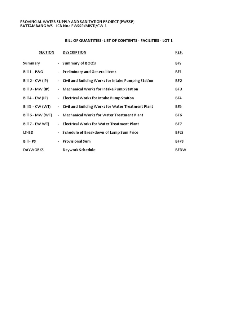 BOQ for Water Supply Project | PDF | Pumping Station | Water Supply
