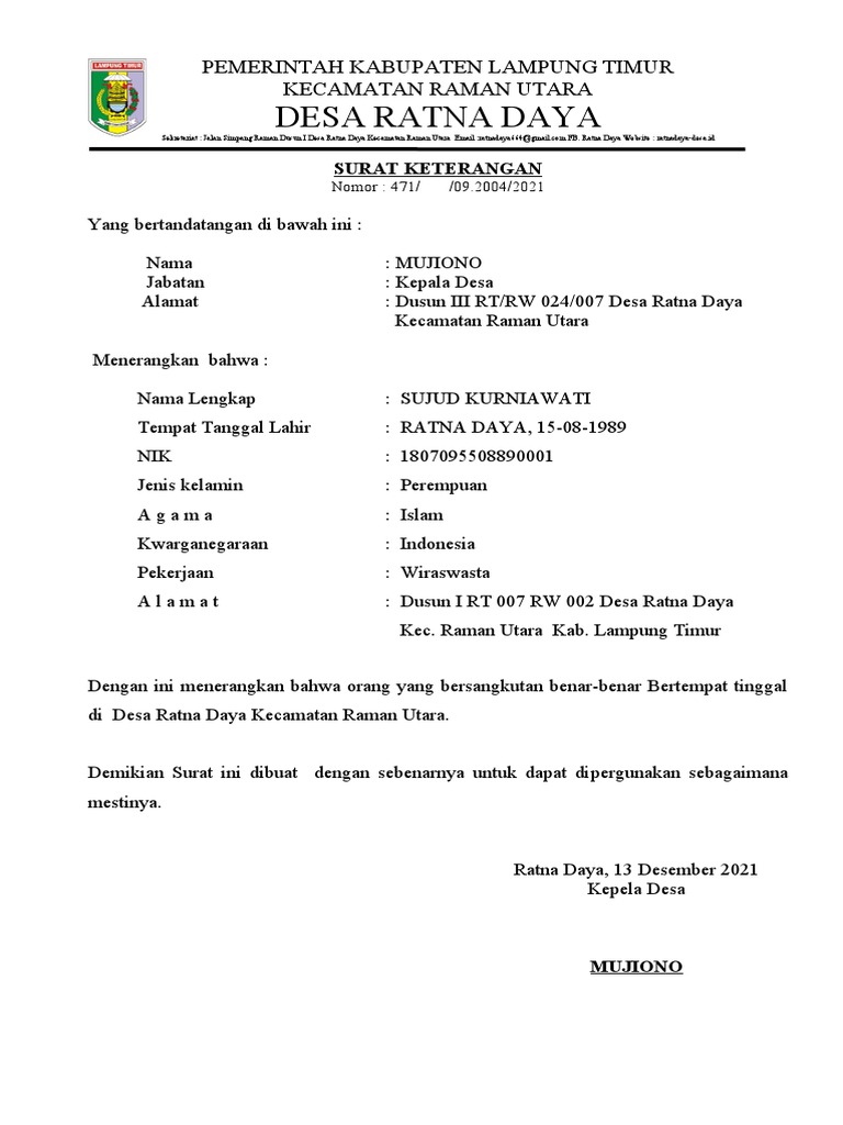Surat Keterangan Domisili | PDF
