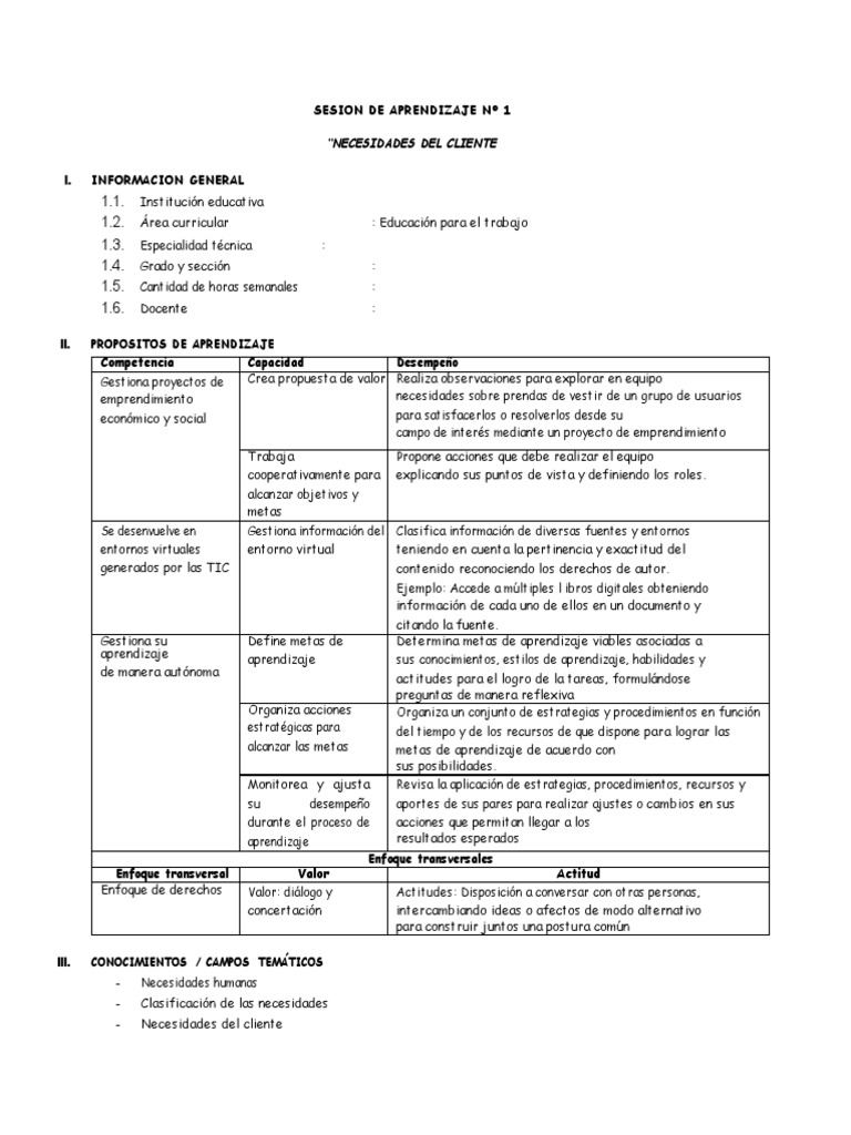 Modelo Sesion de Aprendizaje de Ept 2020 | PDF | Aprendizaje | Iniciativa empresarial