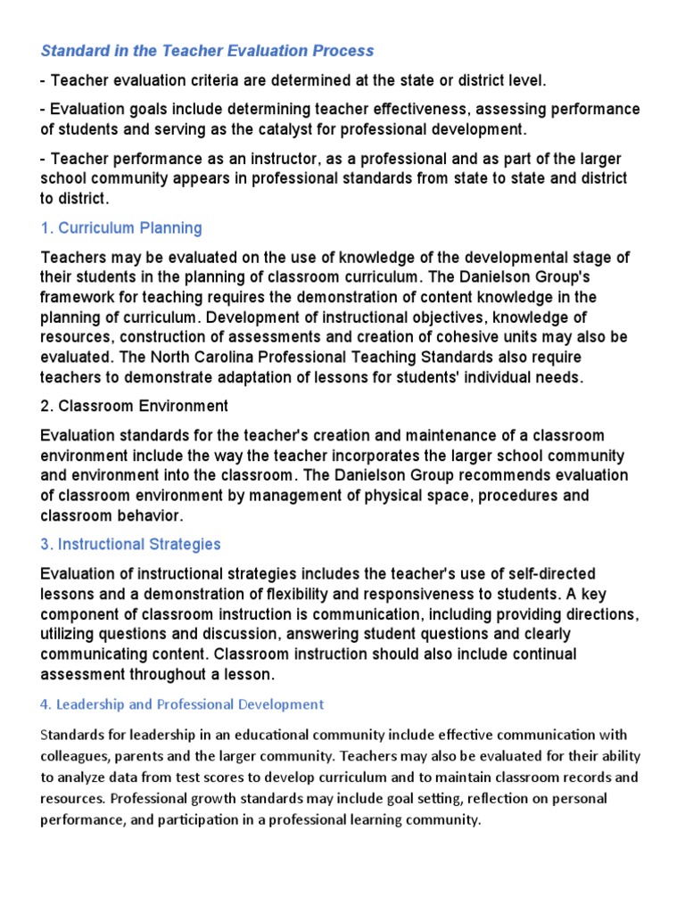 Standard in The Teacher Evaluation Process | PDF