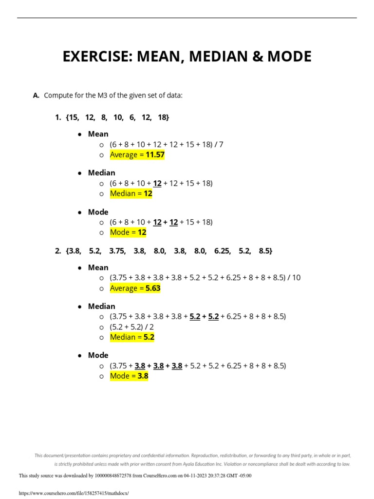 The Concept of Mean, Median, and Mode | PDF | Average | Mathematical ...