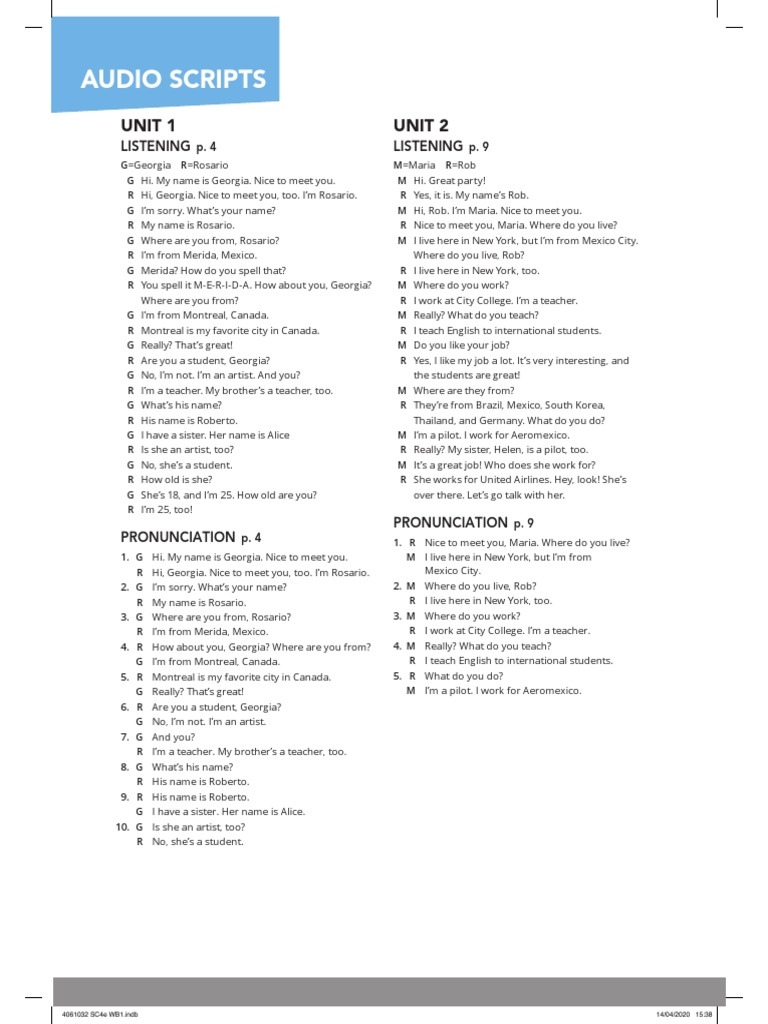 SC4e 01 WB Audioscript | PDF