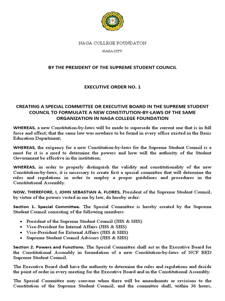 Executive Order No. 1: Special Committee Creation | PDF | Constitution ...