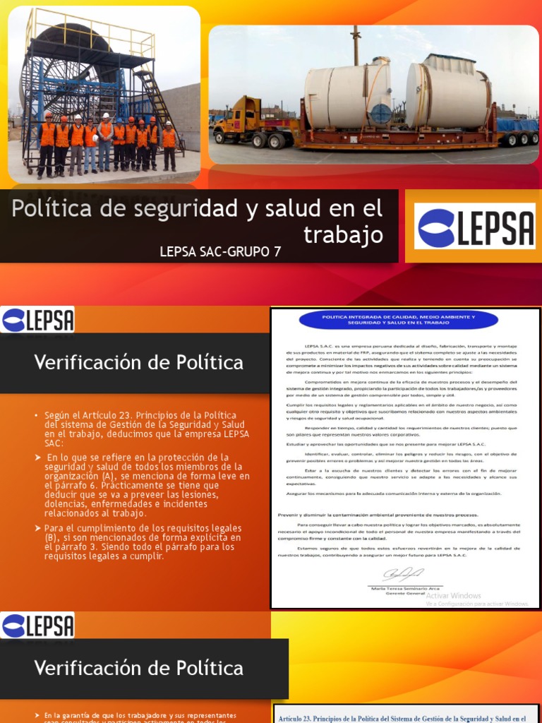 Política de Seguridad y Salud Laboral LEPSA | PDF