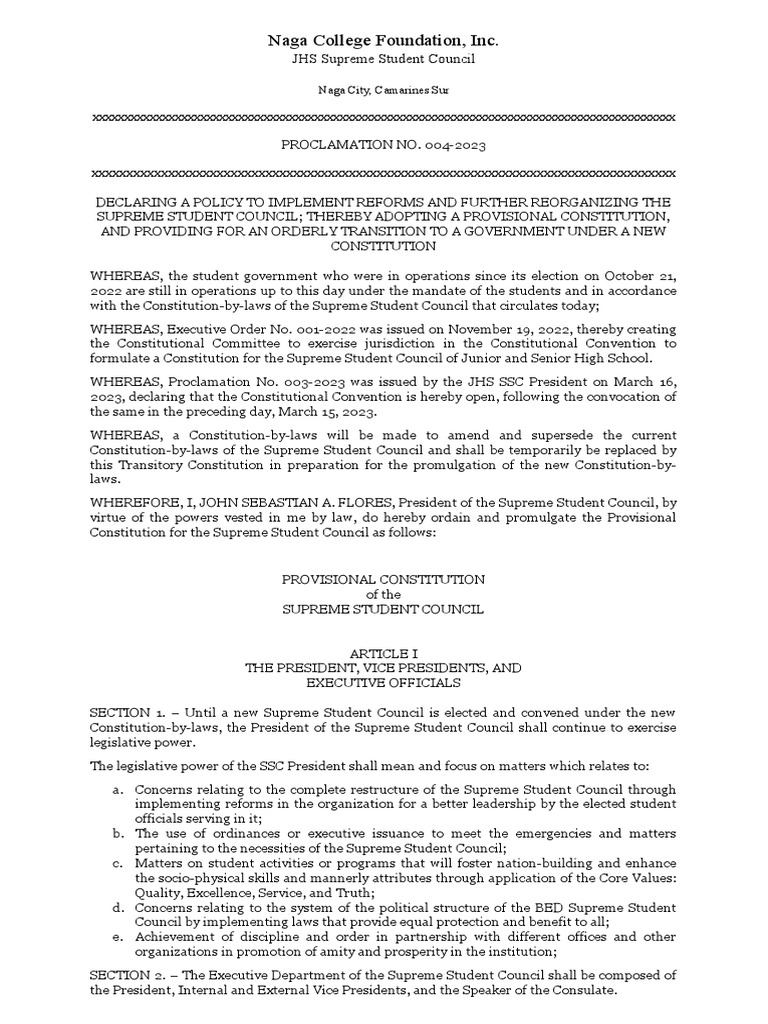 Provisional Constitution of SSC 2023 | PDF | Impeachment | Presidents ...