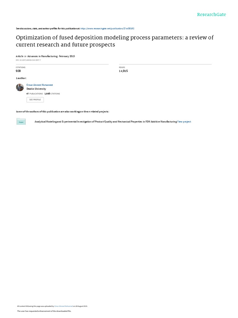 Optimization of Fused Deposition Modeling Process Parameters: A Review ...