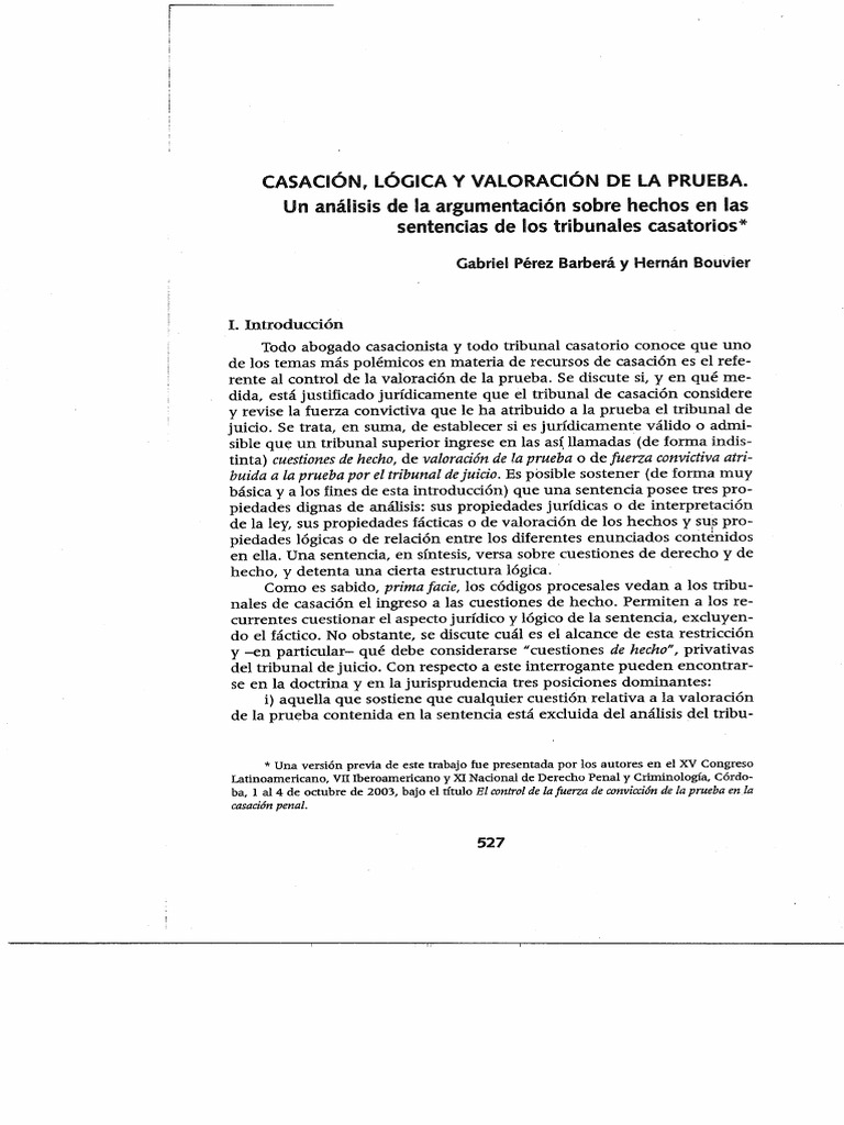 Casación, Lógica y Valoración de La Prueba G. PEREZ, H. BOUVIER | PDF