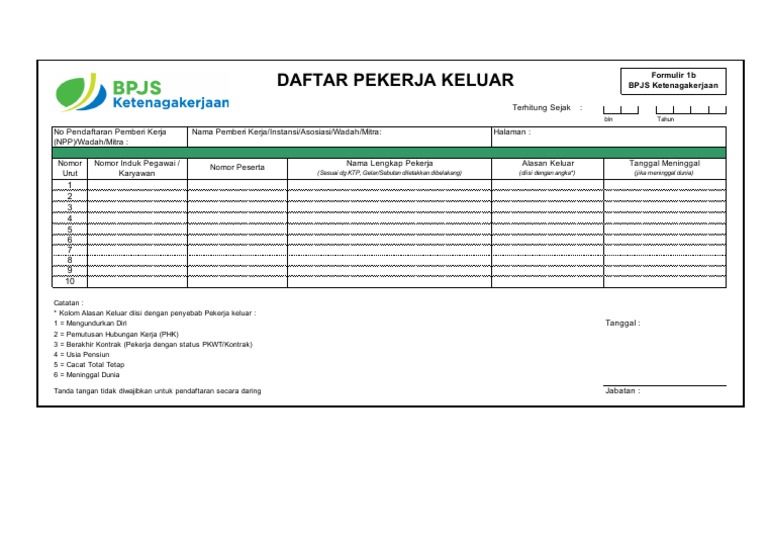 Formulir 1b BPJS Ketenagakerjaan | PDF